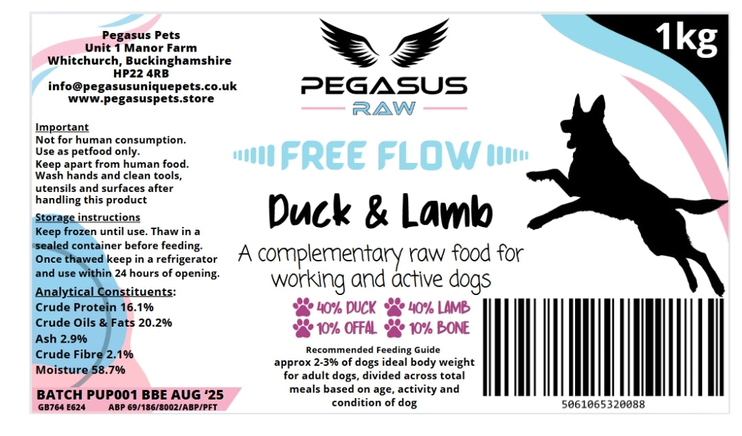 Pegasus Raw Free Flow Duck & Lamb mince 1kg – Pegasus Pets (PUP’S)