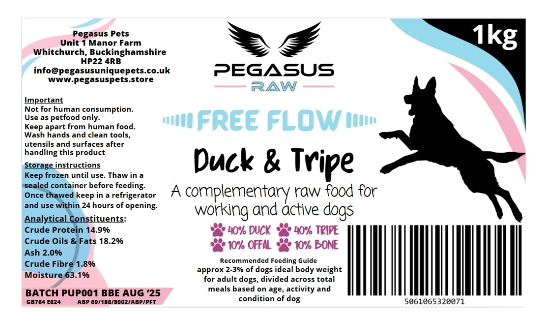 Pegasus Raw Free Flow Duck & Tripe Mince 1kg – Pegasus Pets (PUP’S)